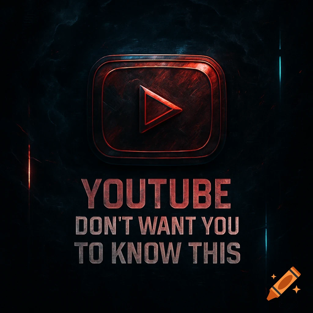 A stylized red and black YouTube play button logo with metallic texture ...