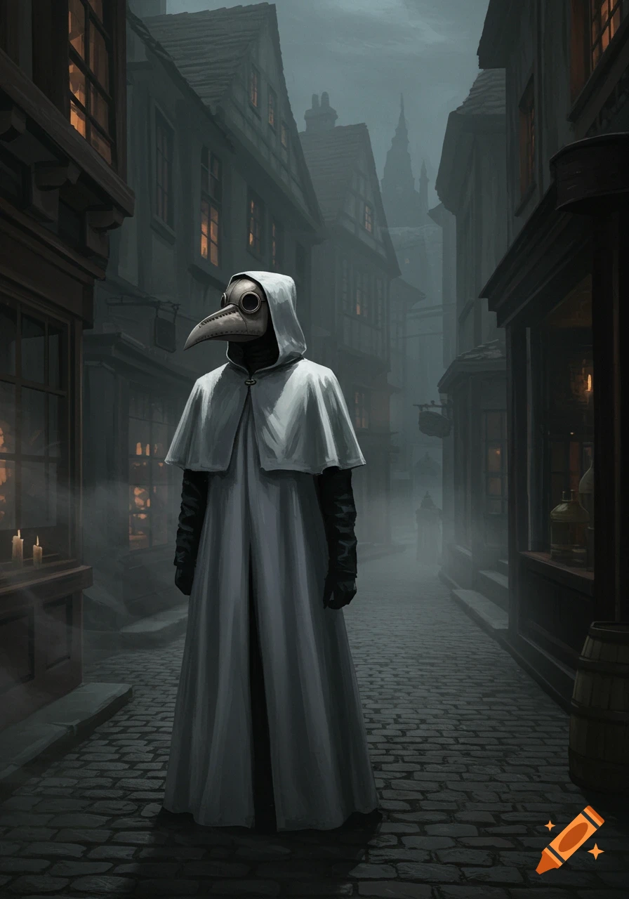 Plague+doctor,+white+hood,+black+mask,+japanese+style,+side+profile ...