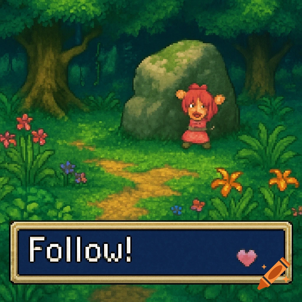 A pixel art chibi character with brown hair, a sunflower hair clip ...