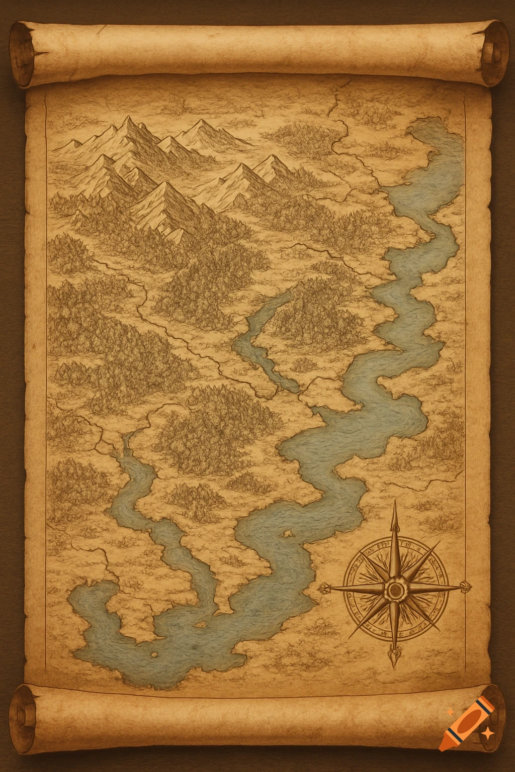 Detailed fantasy world map featuring snow-capped mountains, dense ...