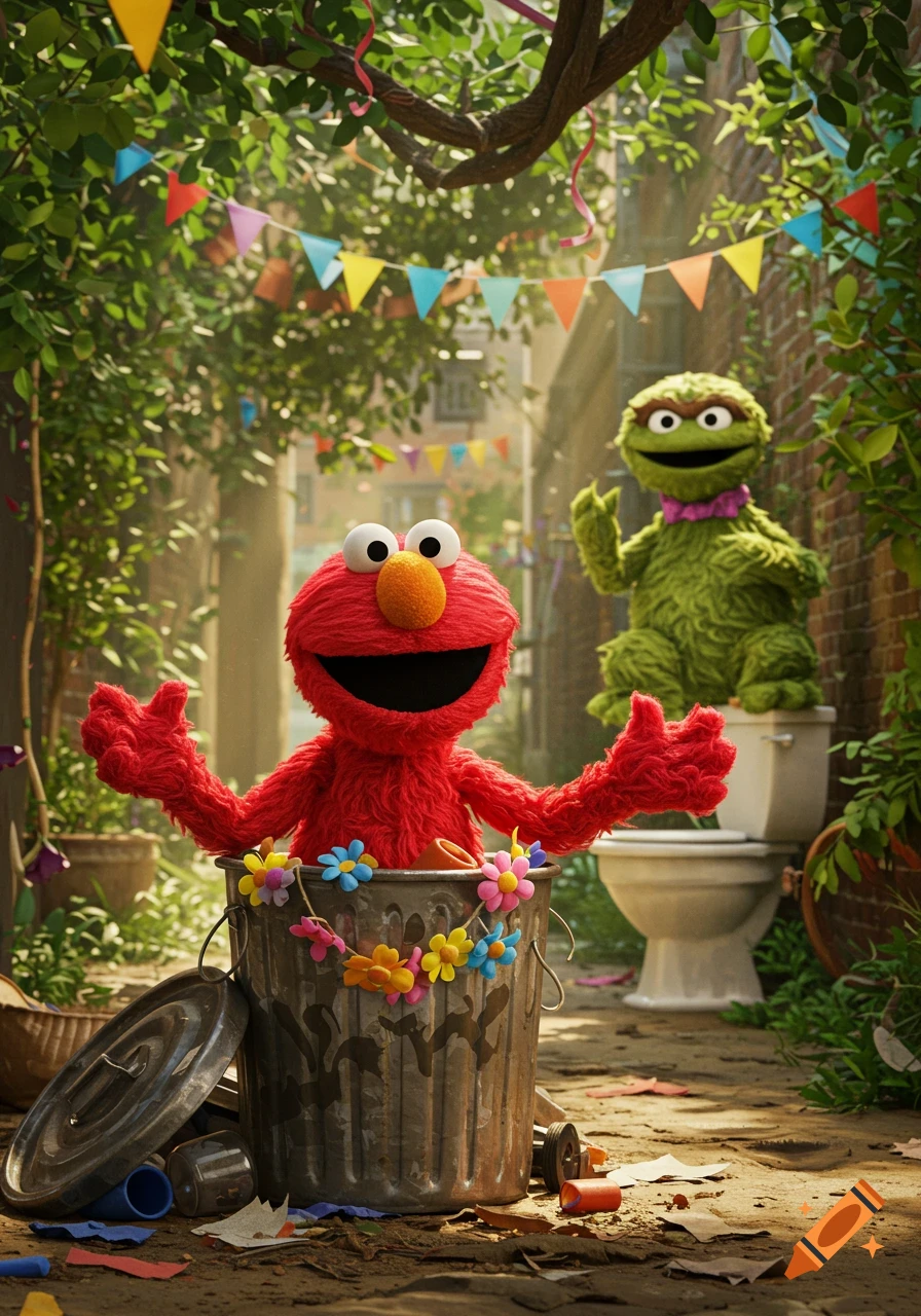 Elmo smiles happily in a sunny field of white daisies with yellow ...