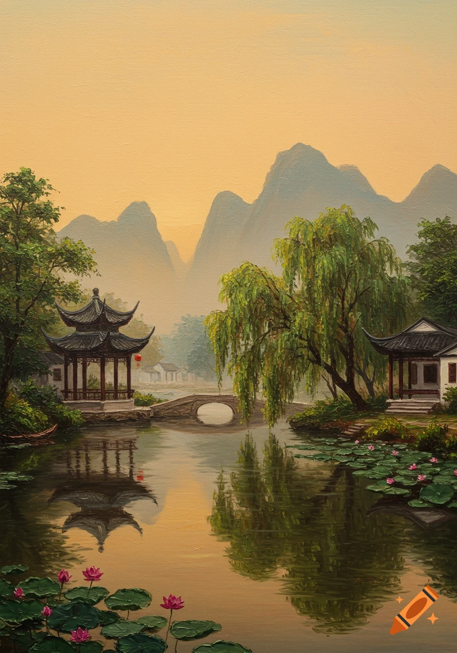 A vibrant Japanese-style temple with red tiered roofs, green eaves, and ...