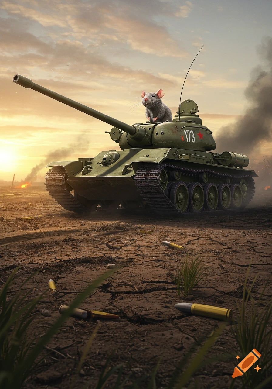 Santa Claus waves from the turret of a tank decorated with Christmas ...