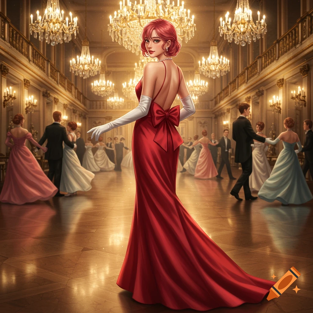 A surreal gothic female character with a big head, massive dark eyes ...