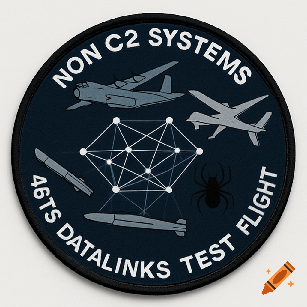 Circular military patch with 'NON C2 SYSTEMS' and '46TS DATALINKS TEST ...