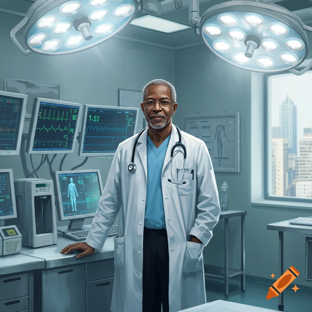 A smiling male doctor with a stethoscope around his neck stands in a ...