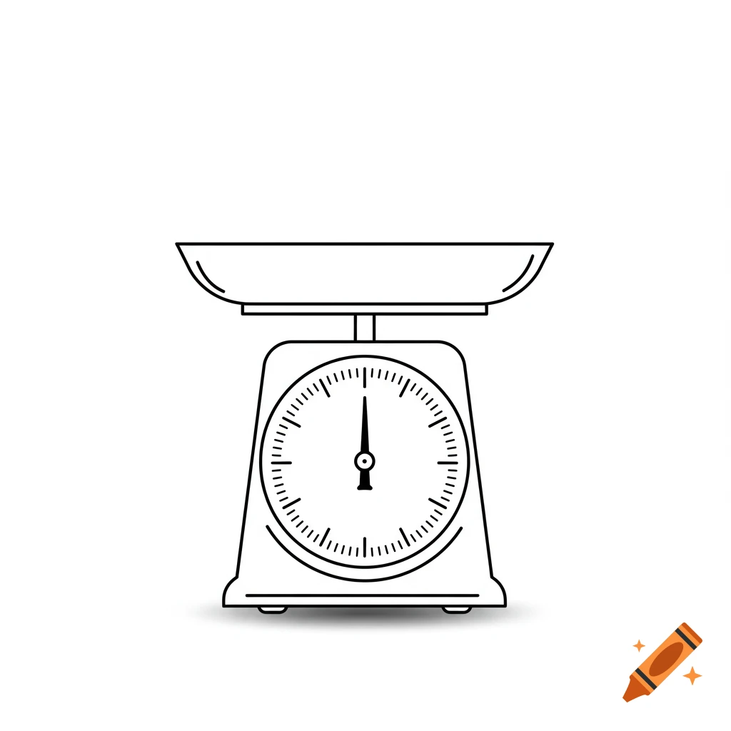 A black outline illustration of a kitchen scale. on Craiyon