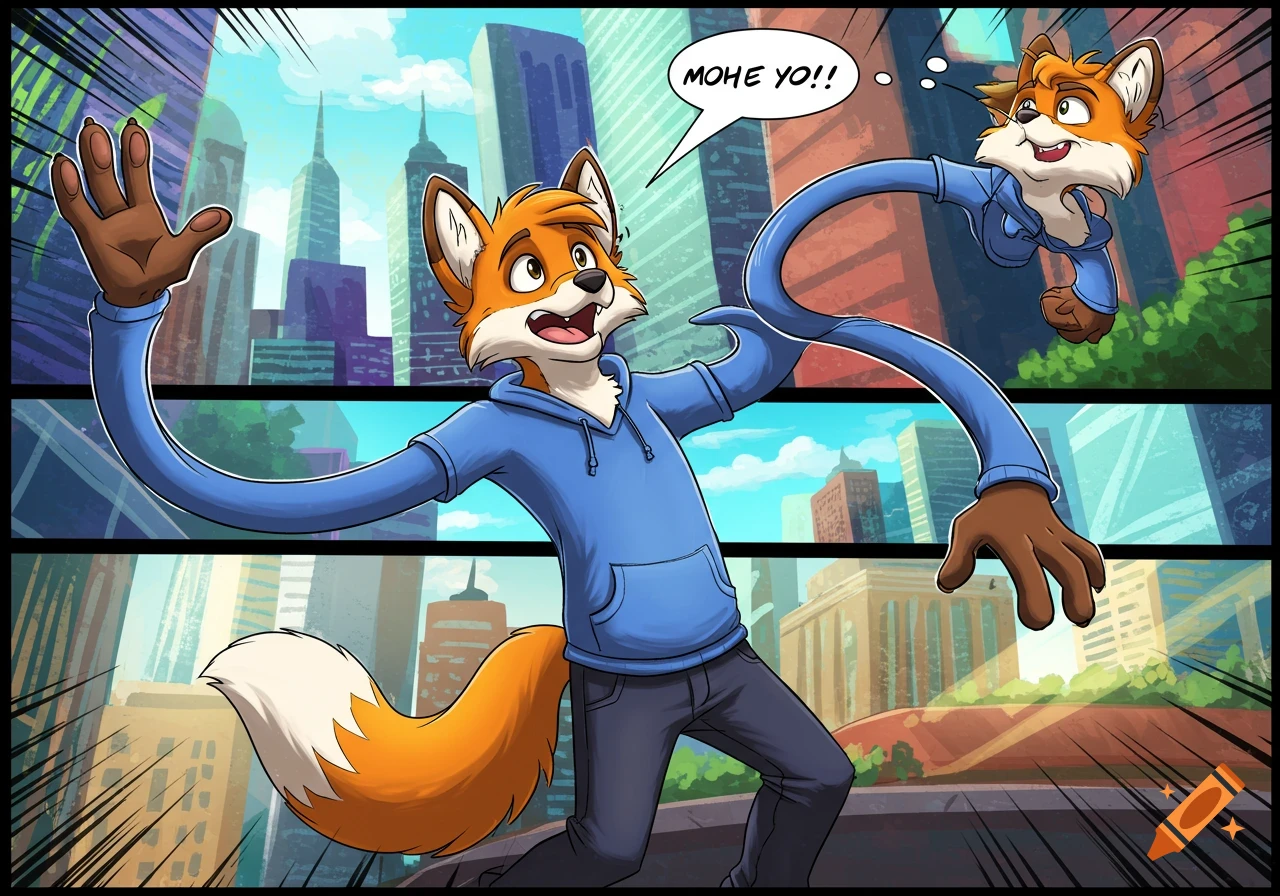 A confident cartoon anthropomorphic red vixen in black spandex bike ...