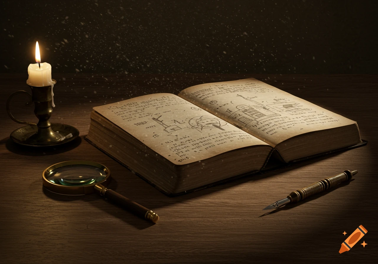 An open old technical report book with mechanical diagrams and ...