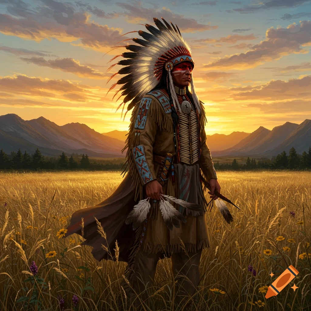 Native American adults watching children play in the mountains in a ...