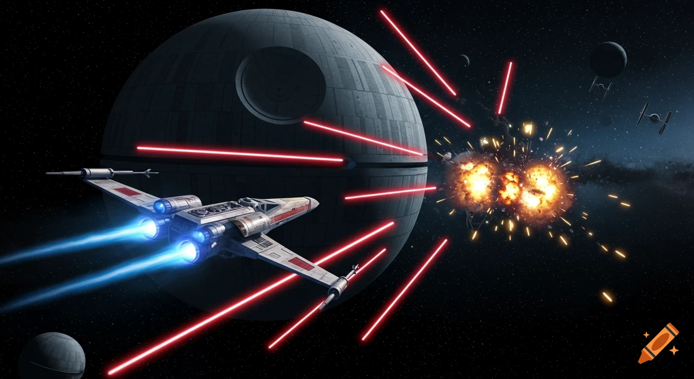 Imperial TIE fighters and a transport ship fly through space with a ...