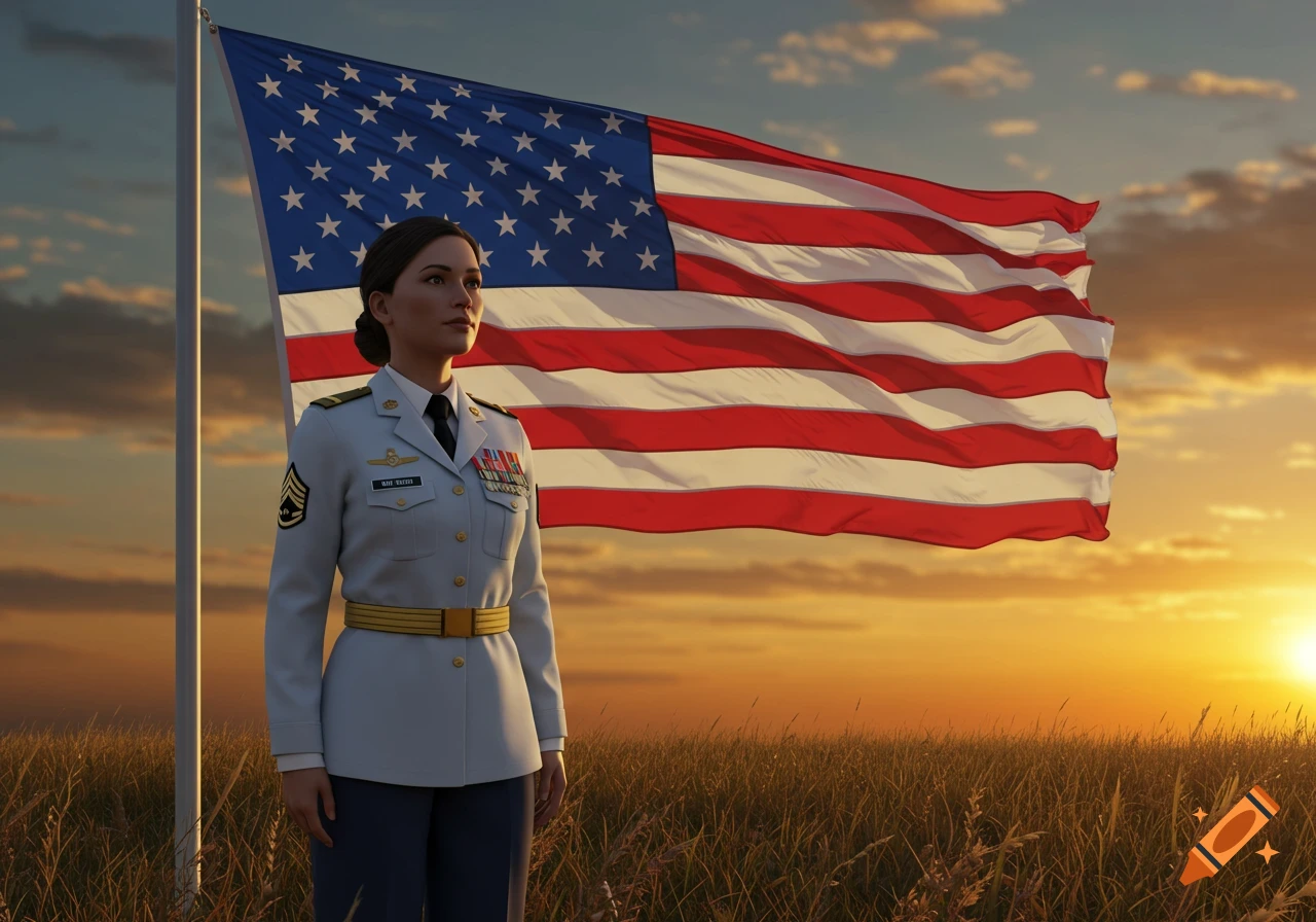 A tattered American flag in a broken frame sits on a wooden table with ...