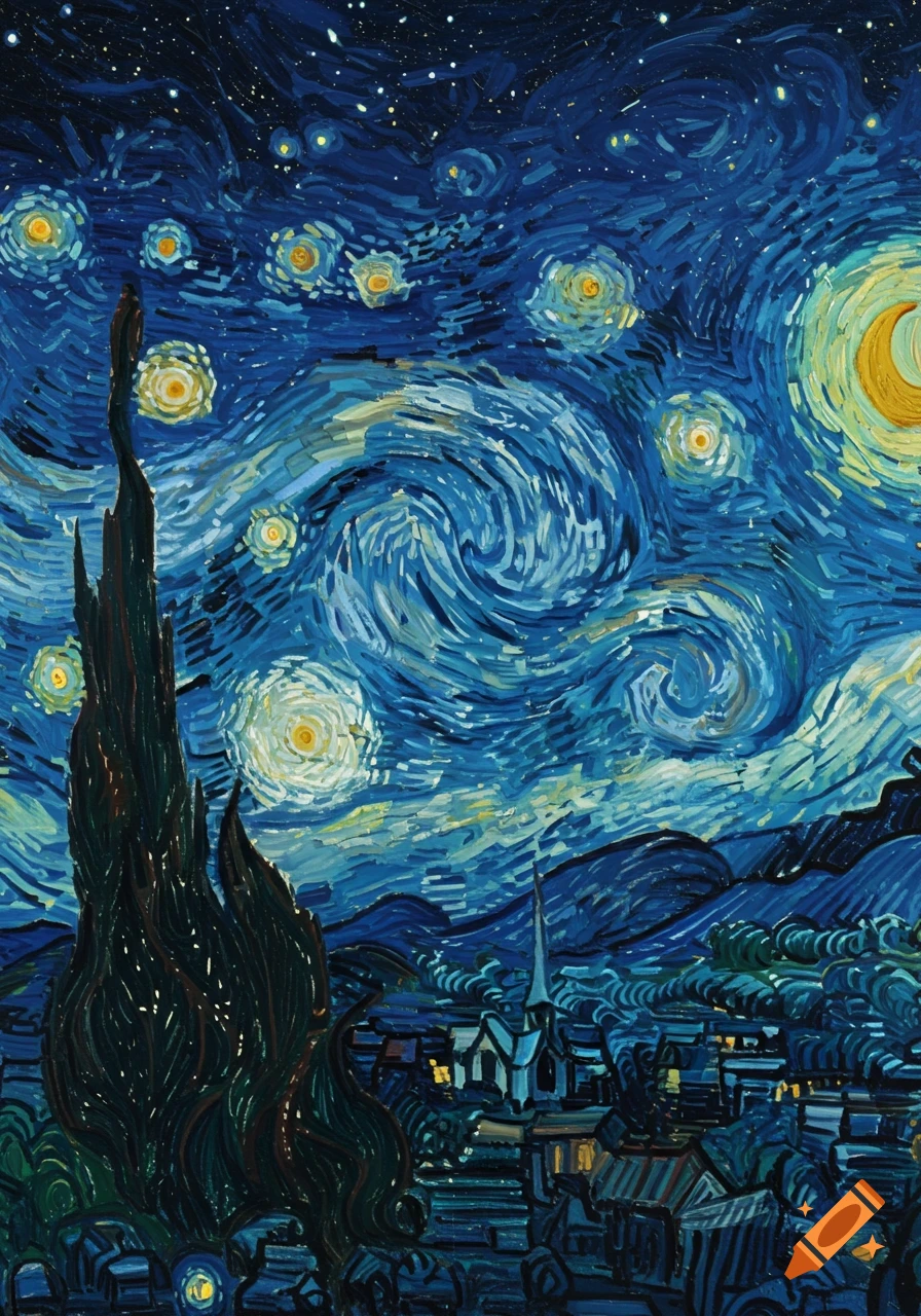 Famous painting of a night sky, a lighthouse and turbulent sea by Van Gogh on Craiyon