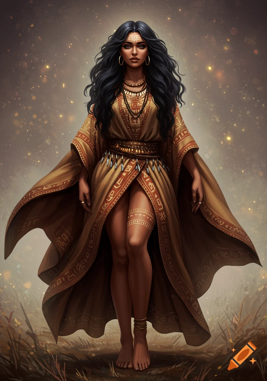Digital painting of a beautiful woman with long, curly brown hair and ...