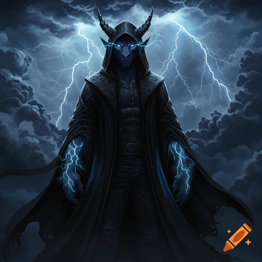 An anime-style figure in a dark cloak with many glowing purple eyes ...