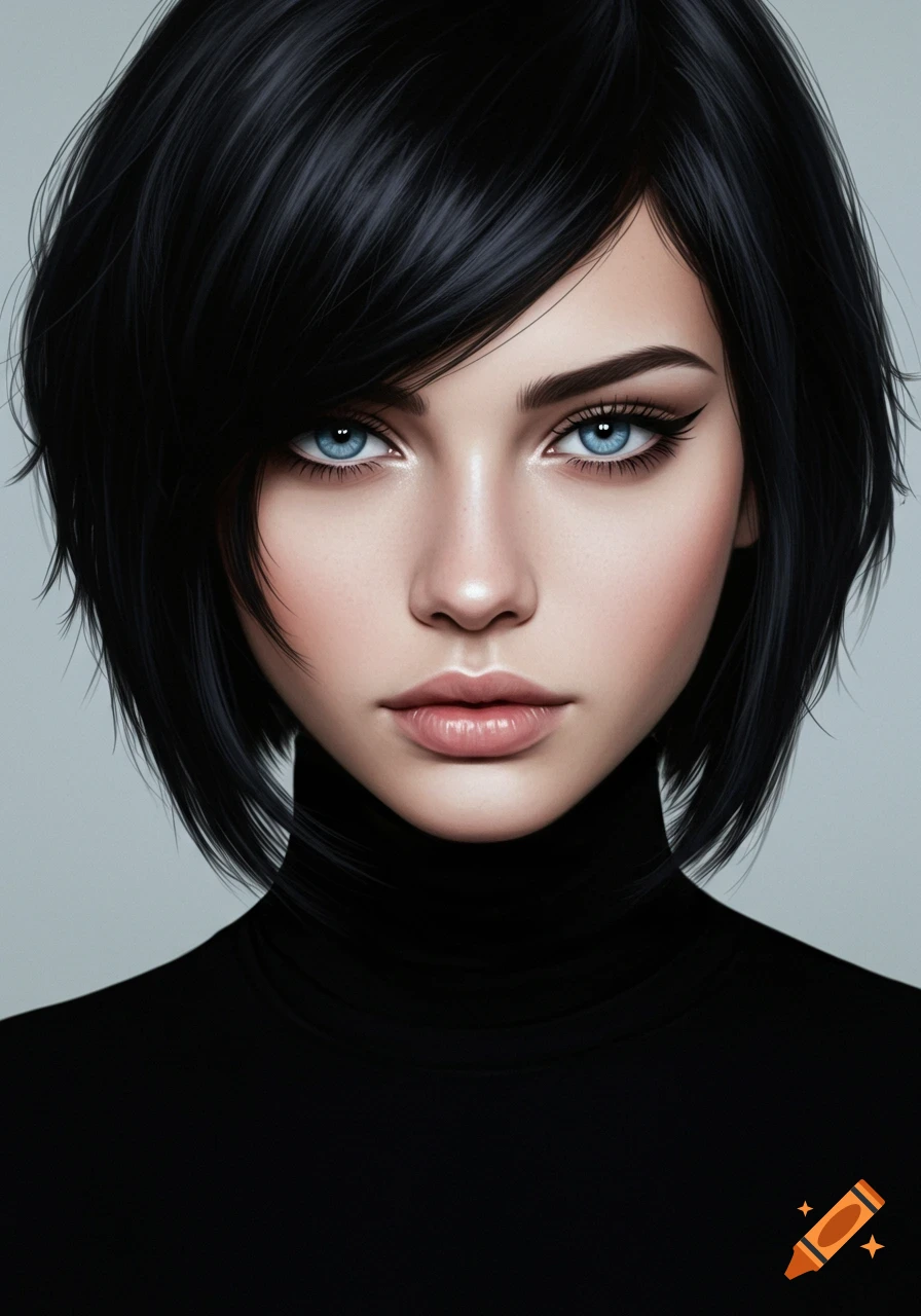 Close-up photorealistic digital art portrait of a young woman with ...