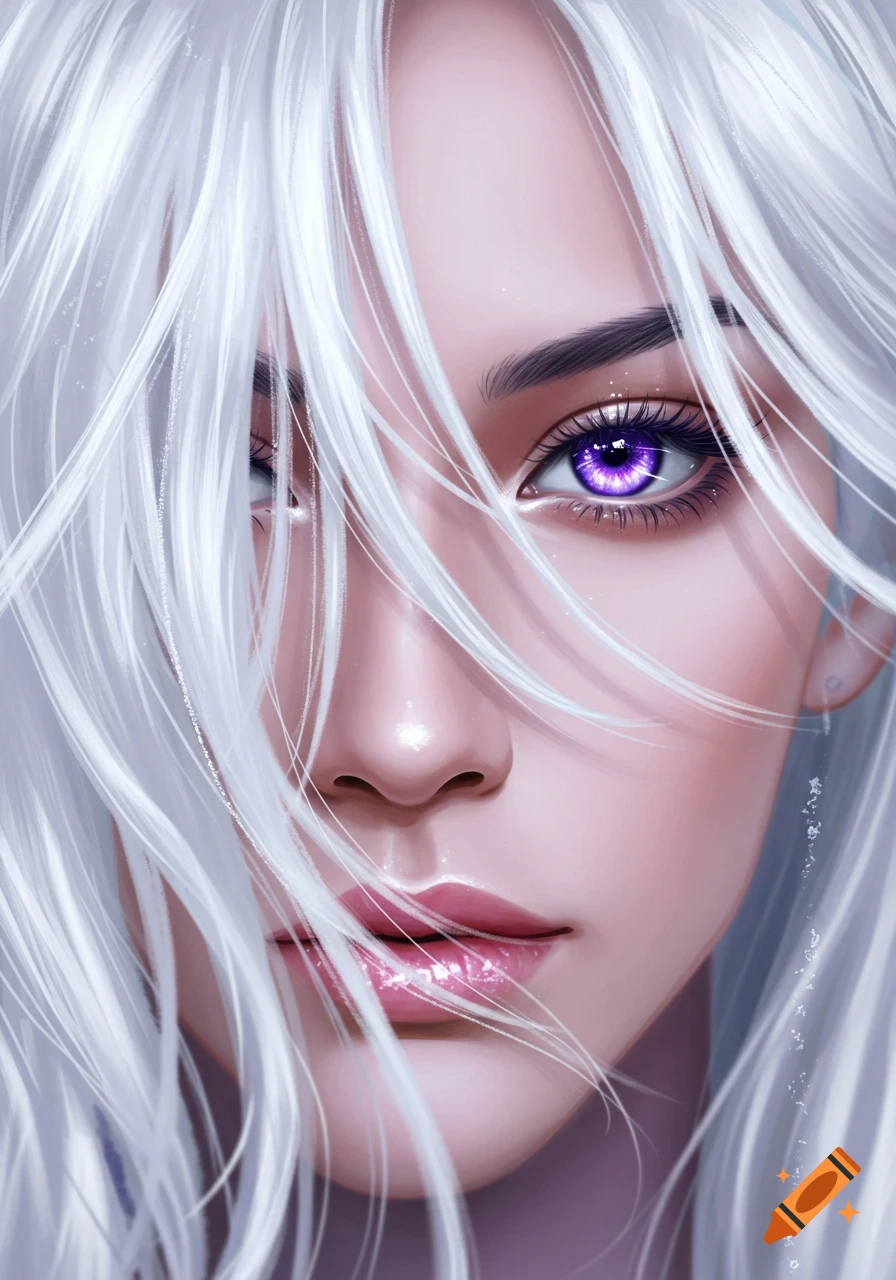 Digital art portrait of a young man with long silver hair, piercing ...