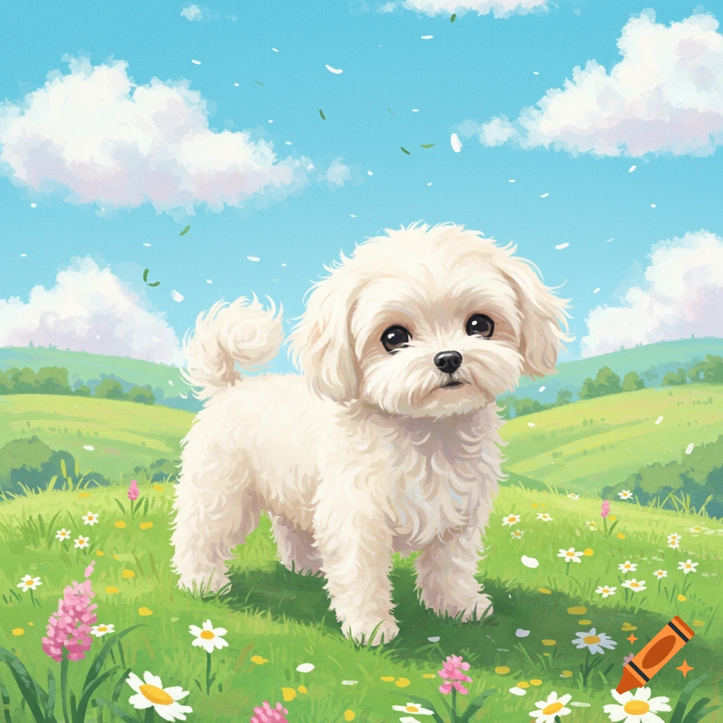 A cute King Charles Spaniel puppy in a pink frilly dress and bows sits ...