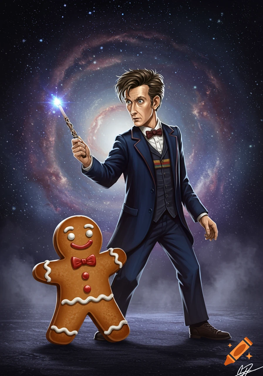 An illustration of a stylized male character resembling Doctor Who ...