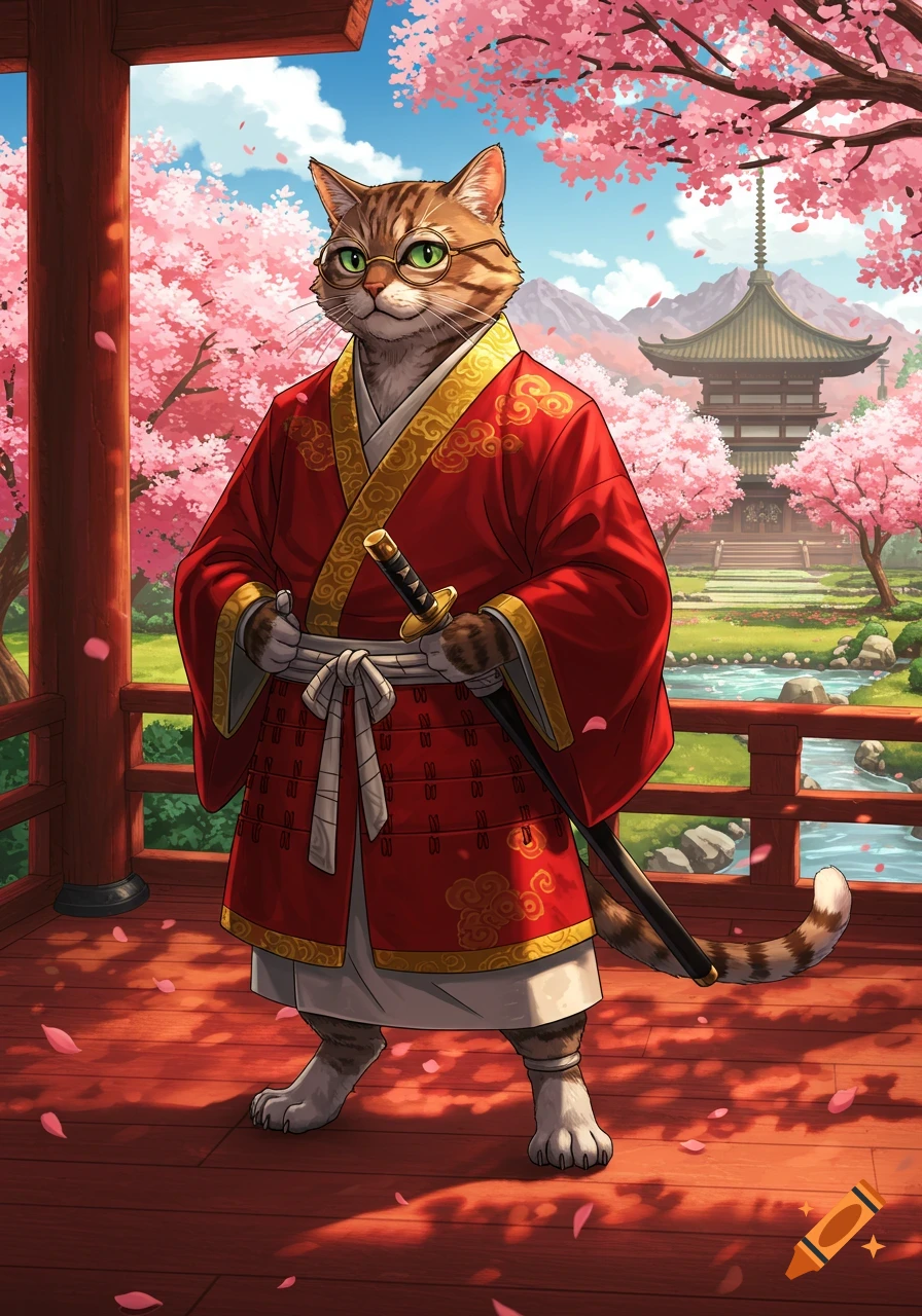 A muscular green orc monk with glowing red eyes stands in a Japanese ...