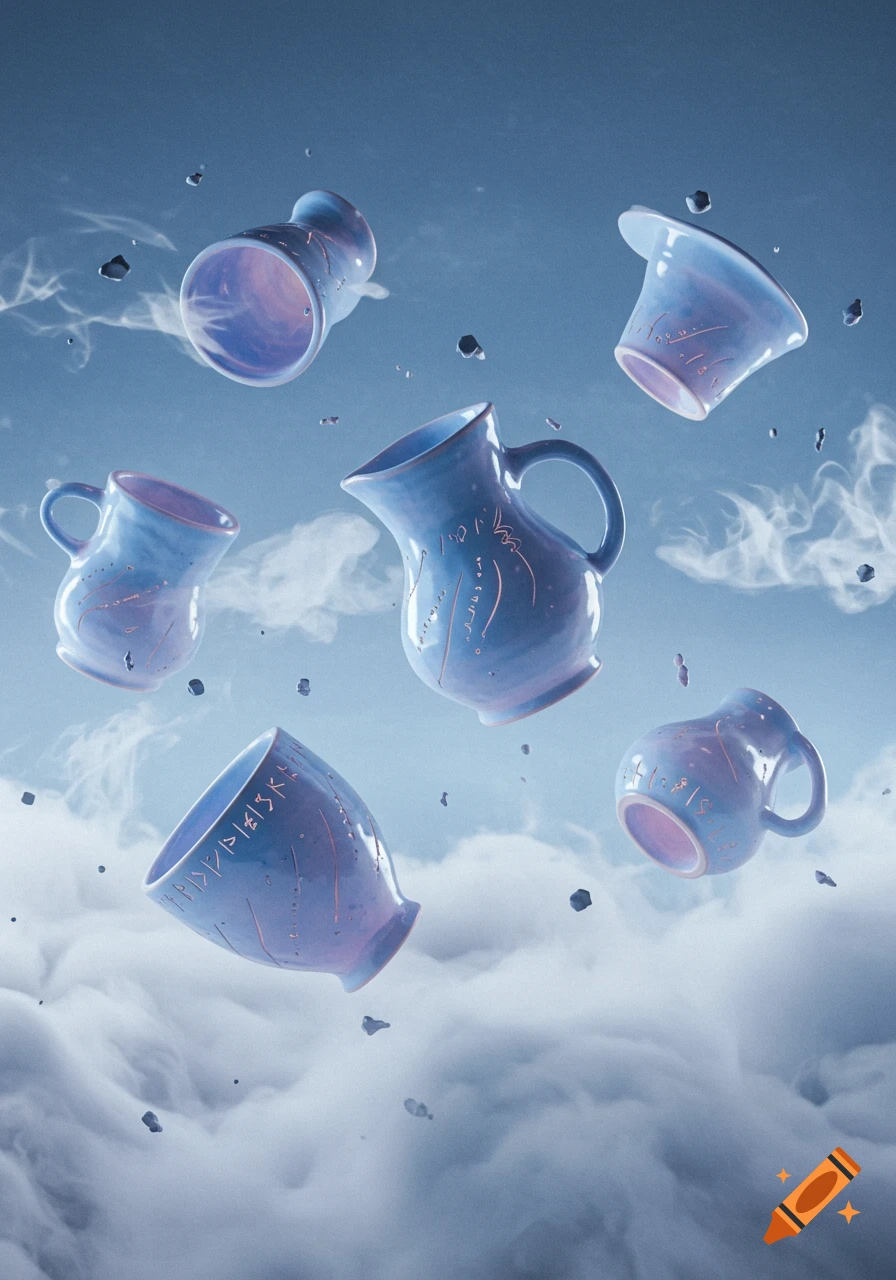 Colorful patterned cans and jelly beans fall and float against a ...