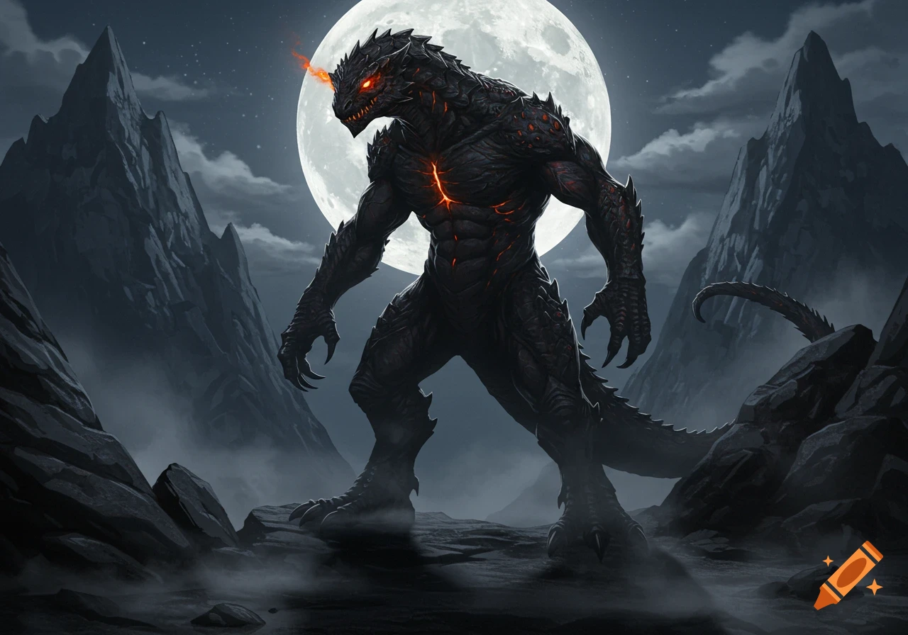 Typhon, a dark purple, multi-headed serpentine monster with glowing red ...