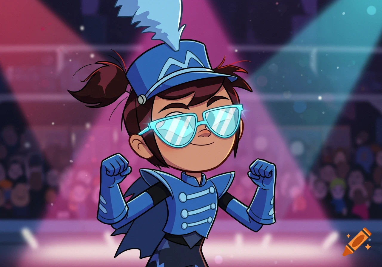 A 2D cartoon of Jenny Wakeman XJ9, a teal robot in a teal dress ...