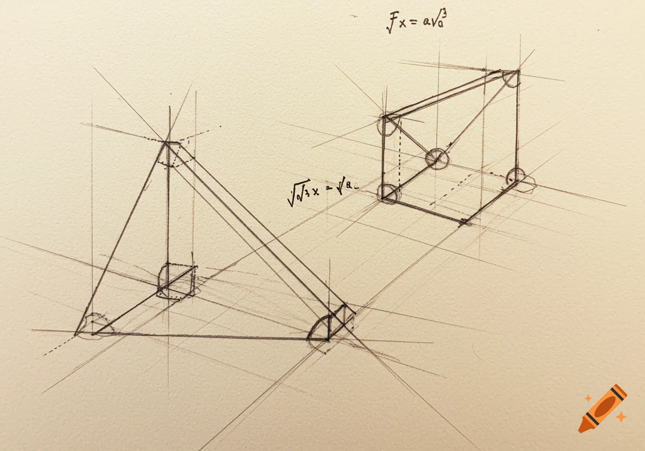 A technical sketch on a light background, featuring a pyramid-like ...