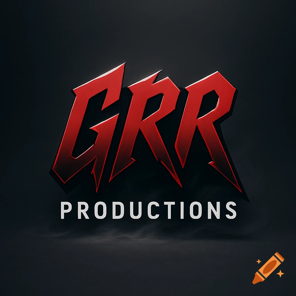 A stylized red "GRR" logo with a sharp, aggressive font, above the word "PRODUCTIONS" in white ...