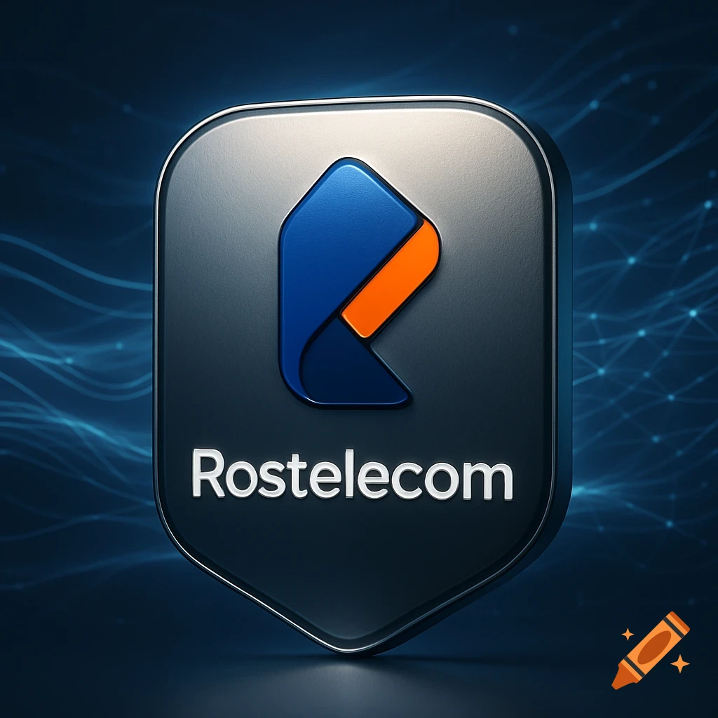 A metallic dark grey badge with a blue and orange stylized 'R' logo and ...