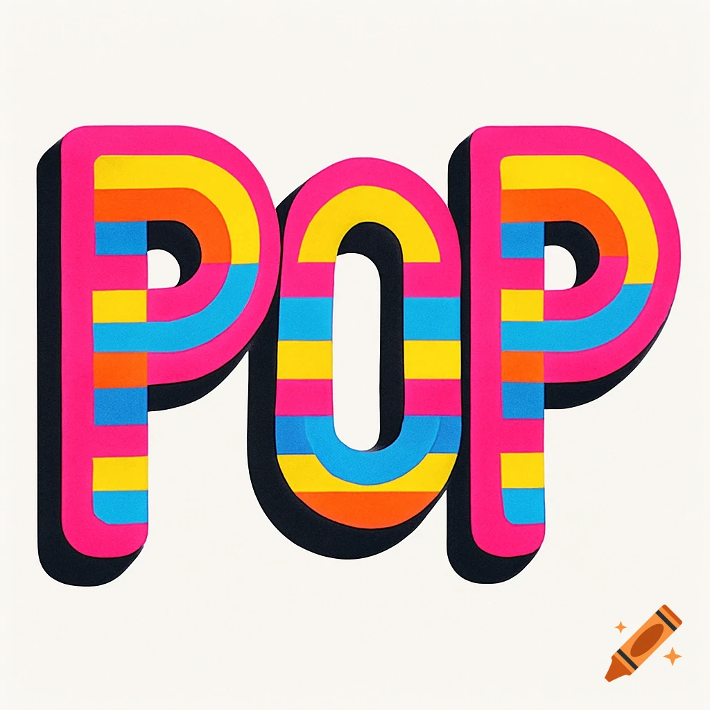 The word POP in large, colorful, rounded block letters with horizontal ...