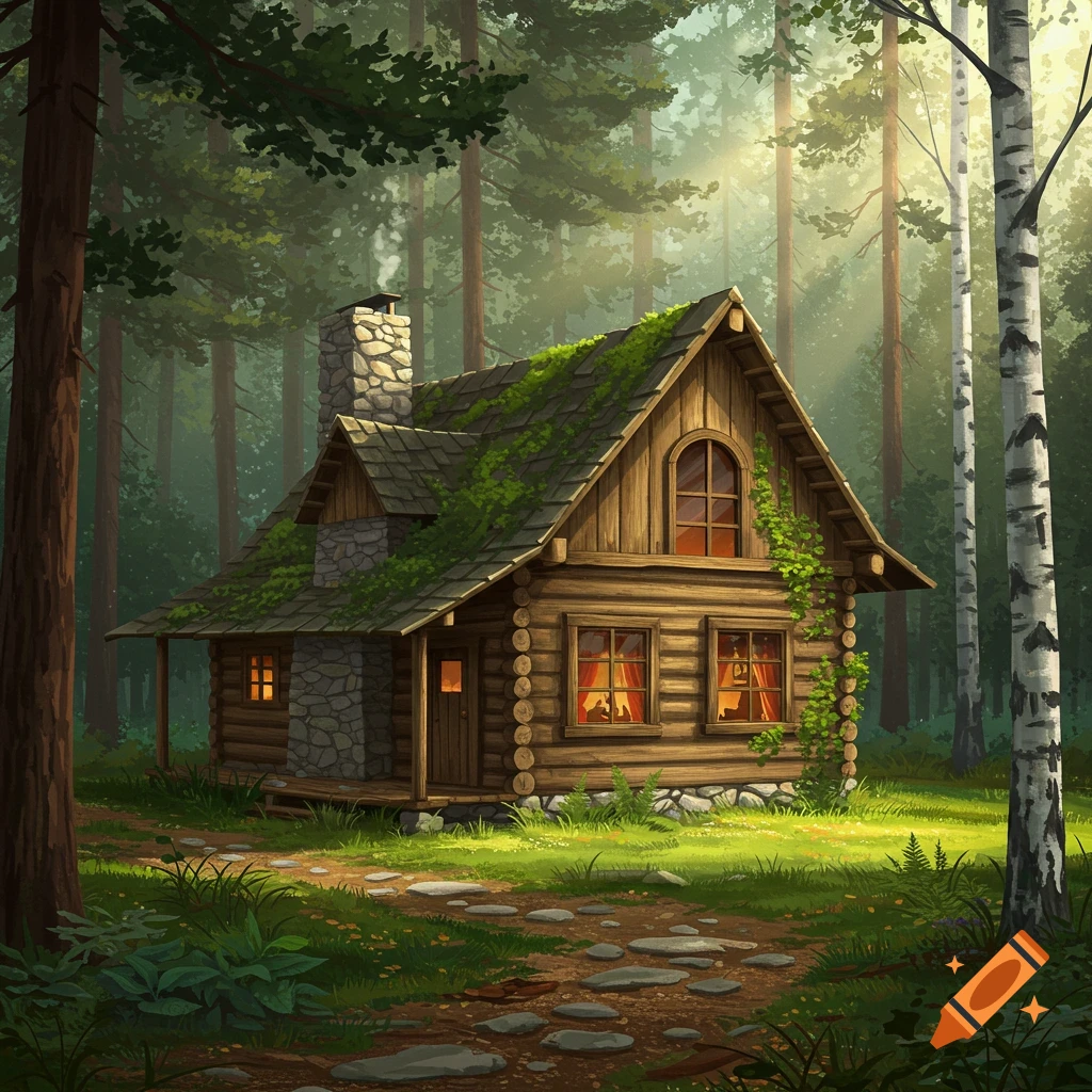 Vibrant village landscape with eco-tourism lodge and lush greenery on ...