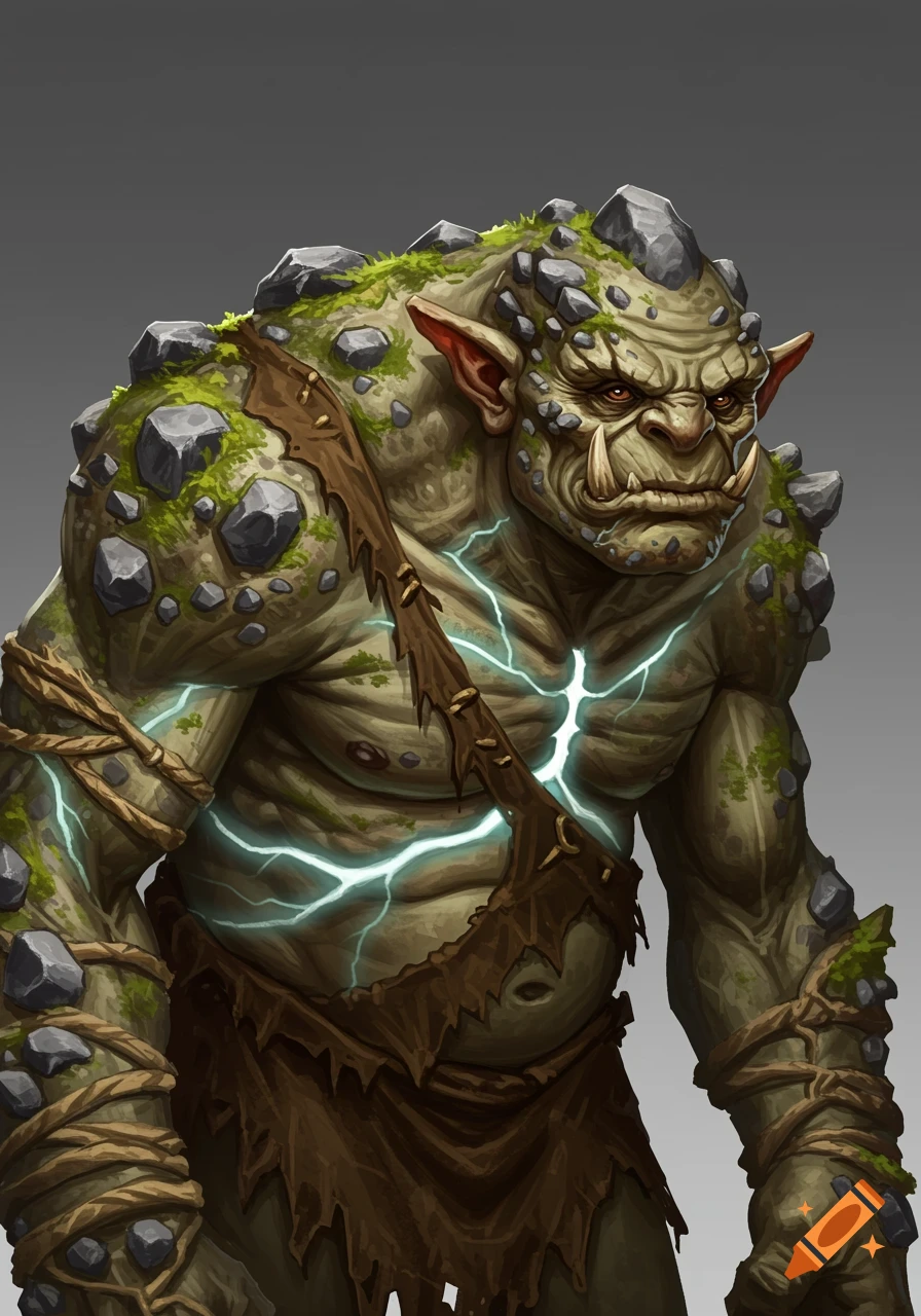 A detailed digital painting of a muscular, green-skinned troll creature ...