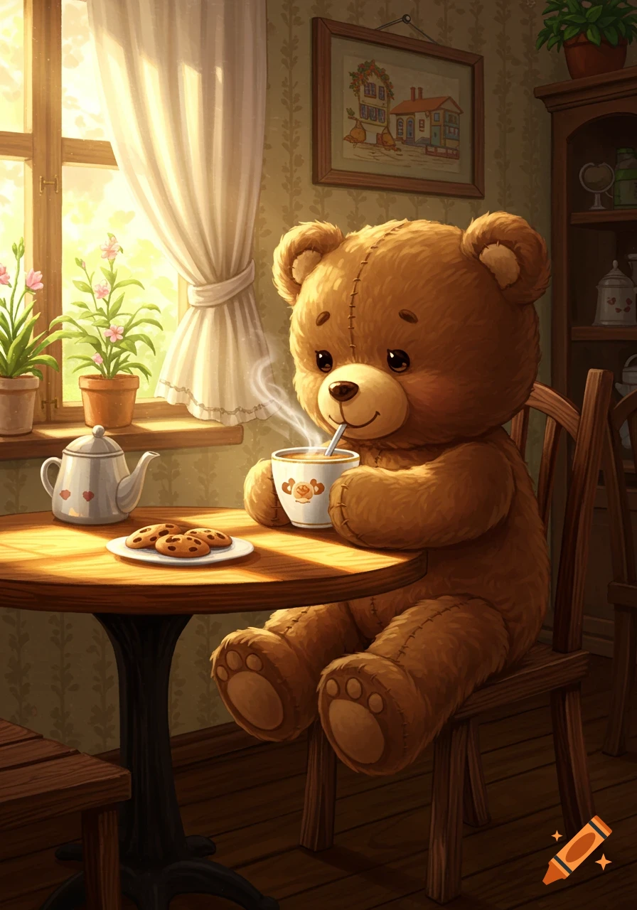 Two cute bunny-shaped characters enjoy breakfast with croissants and ...