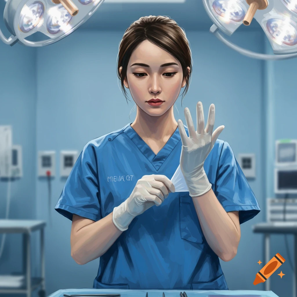 A group of eight cartoon healthcare workers in light and dark blue ...