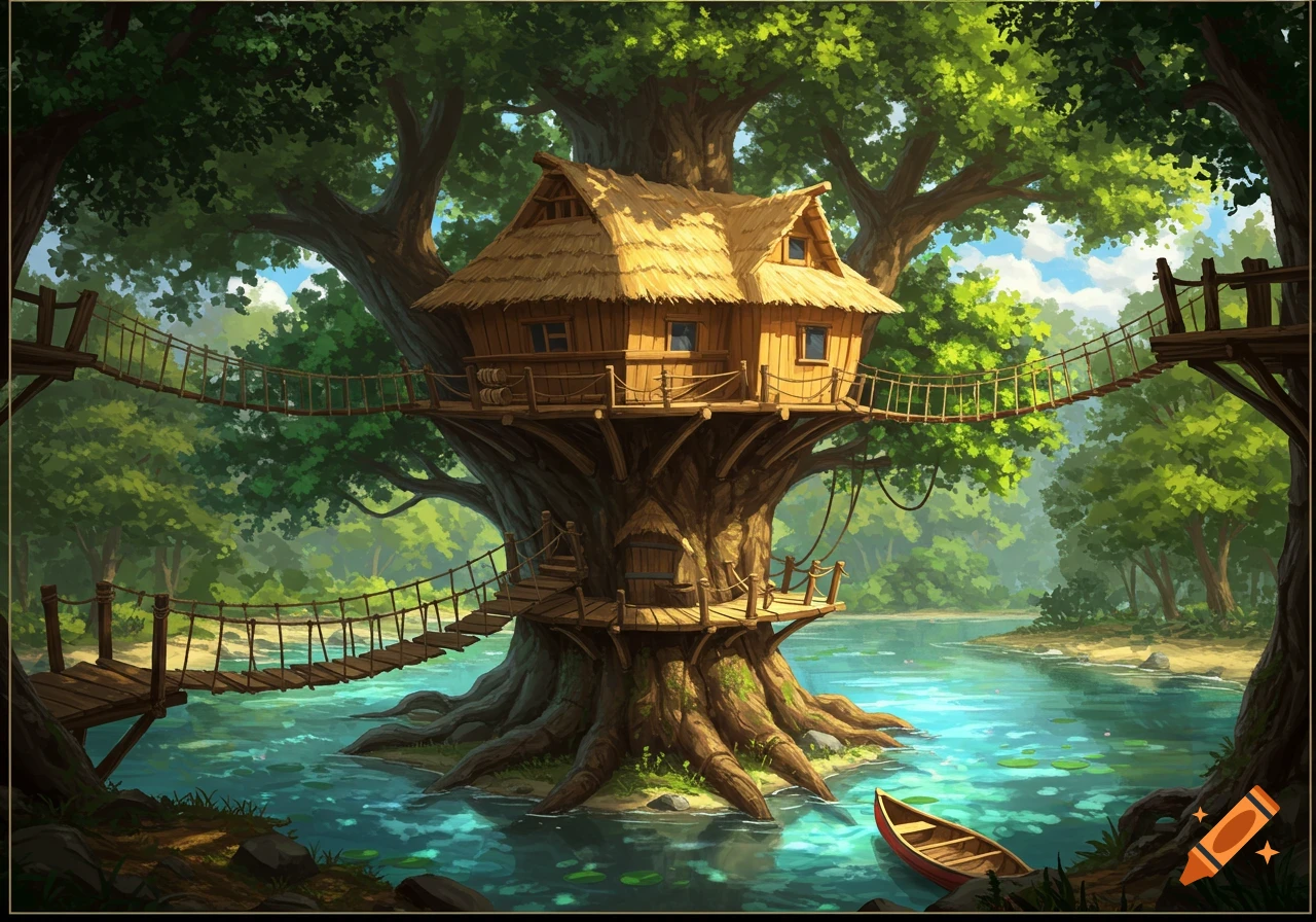 A massive, ancient tree with a wise, carved face in its bark ...