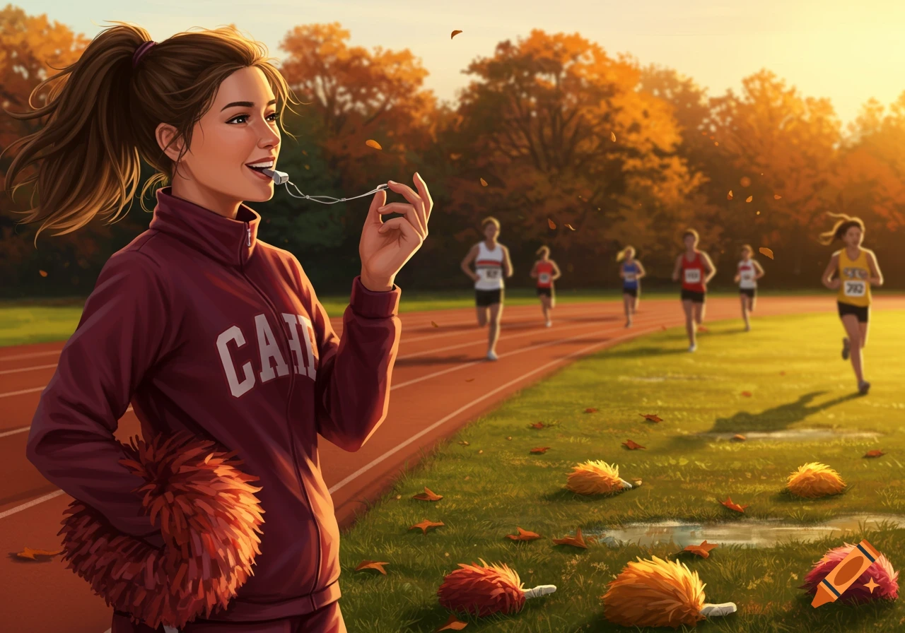 A stylized illustration of a blonde woman with freckles and a ponytail ...