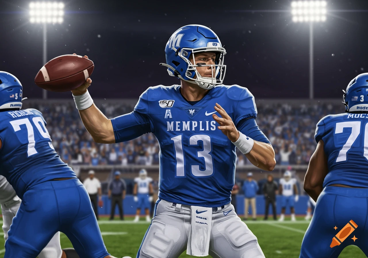 A high school football player in a white and blue uniform joyfully ...