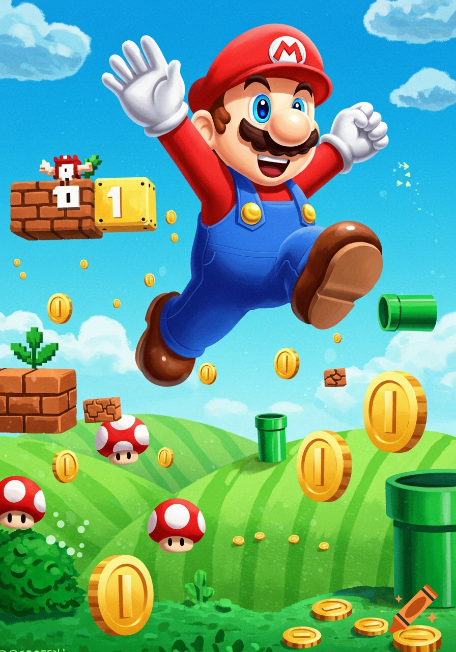 Giant, crying Mario is comforted by a smaller Luigi who hugs his chest ...