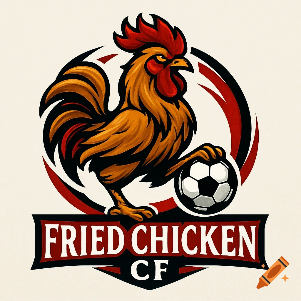 Stylized logo of a rooster holding a soccer ball, with 'FRIED CHICKEN ...