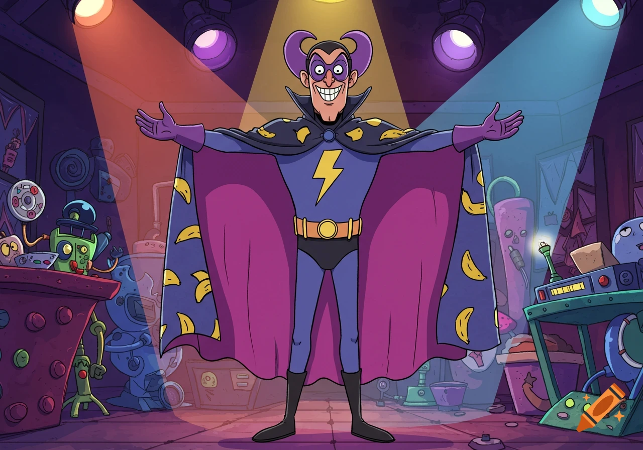 A cartoon character with purple skin, glowing red eyes, and a purple ...