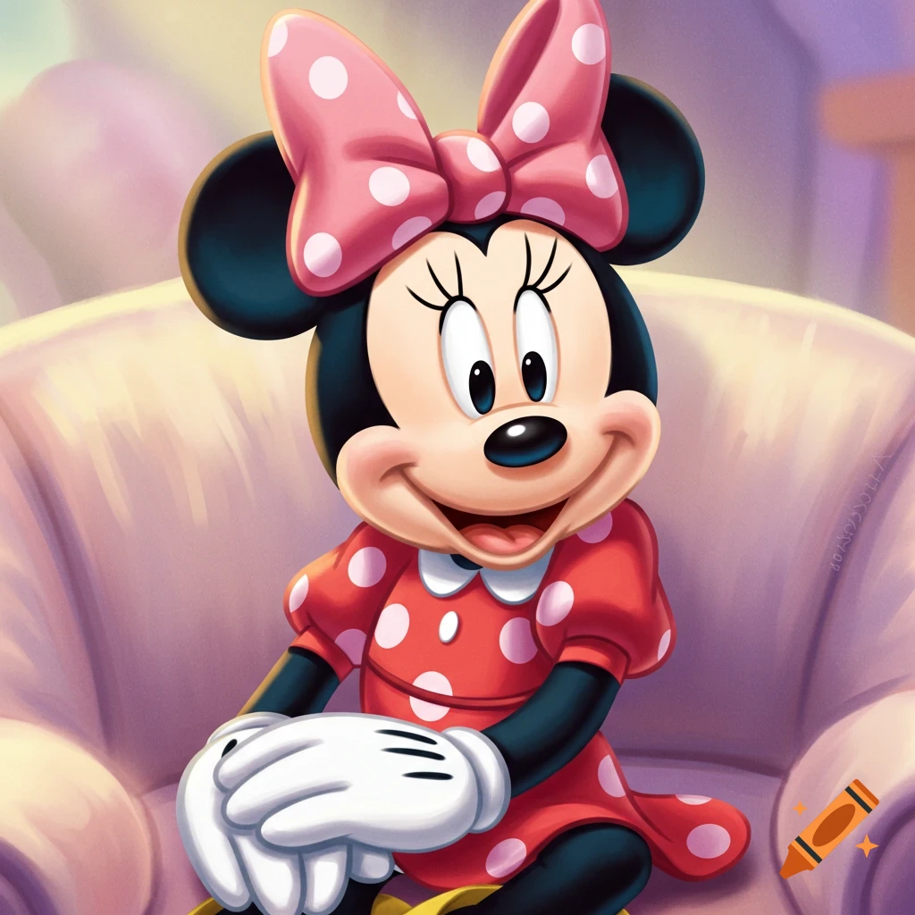 A smiling Minnie Mouse face with a red polka-dot bow, rendered as a 3D ...