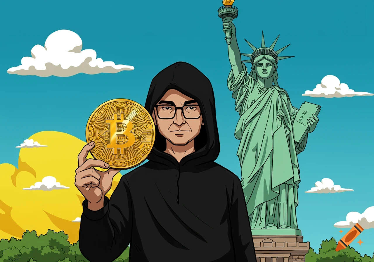 Donald Trump holds a sign in a bustling city street surrounded by a ...