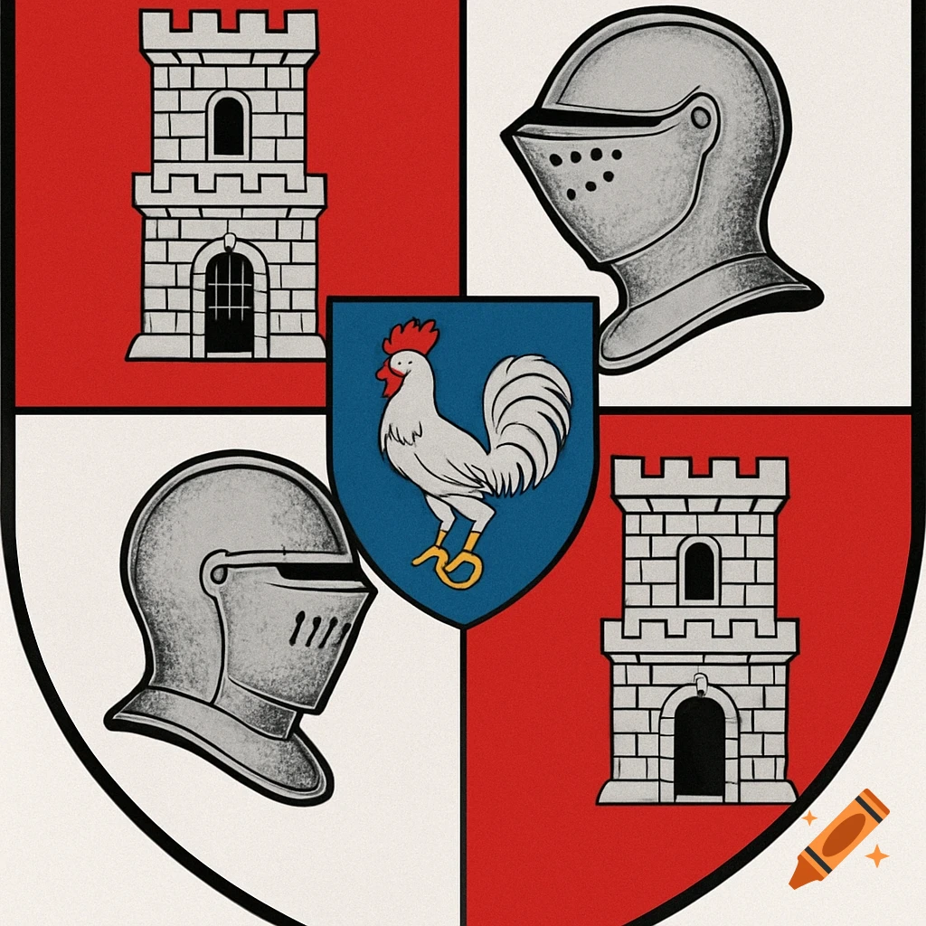 A heraldic shield divided into four quarters: the top-left and bottom ...