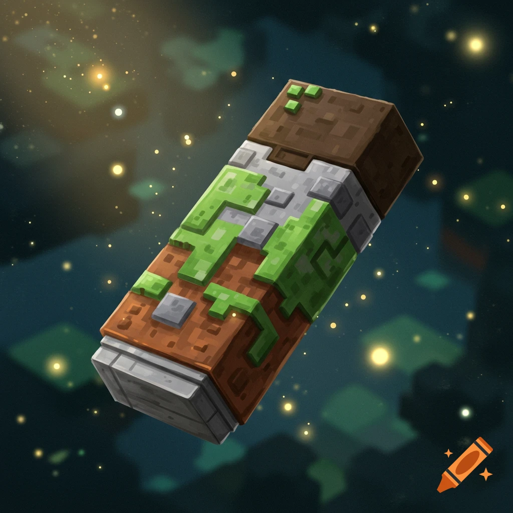 A Minecraft-style marker or block floating in a dark, starry space with ...