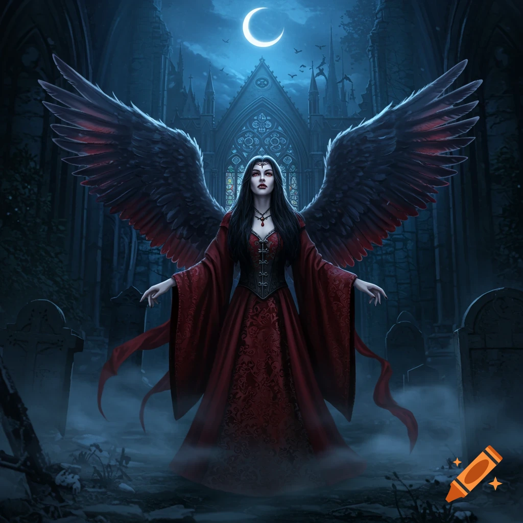 The queen of angels, dark style, goth style, hd painting on Craiyon