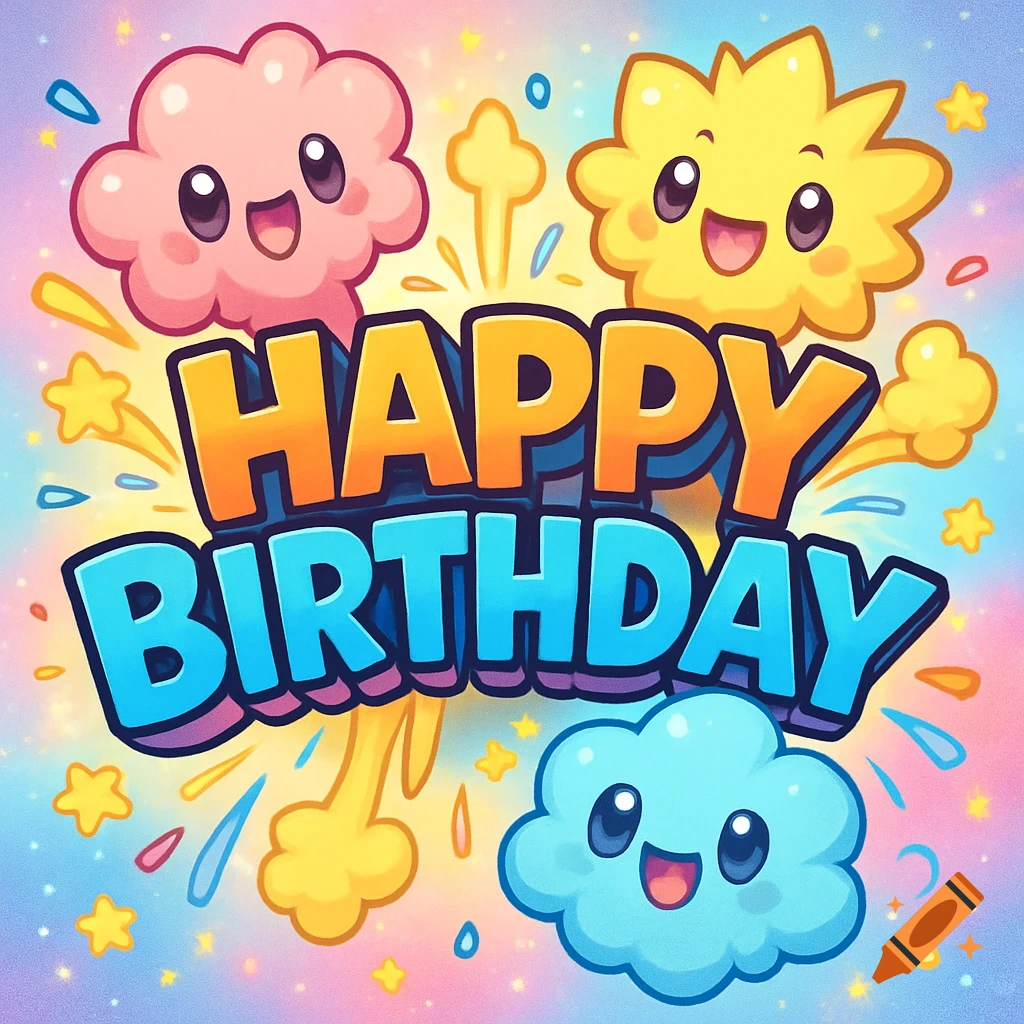 Colorful bubble letters spelling 'Happy Birthday' with hearts, stars ...