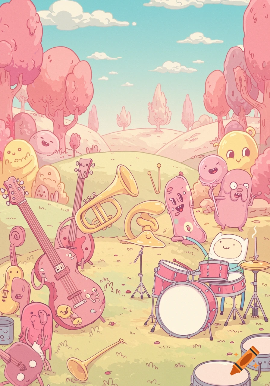 Adventure Time characters and various musical instruments, including ...