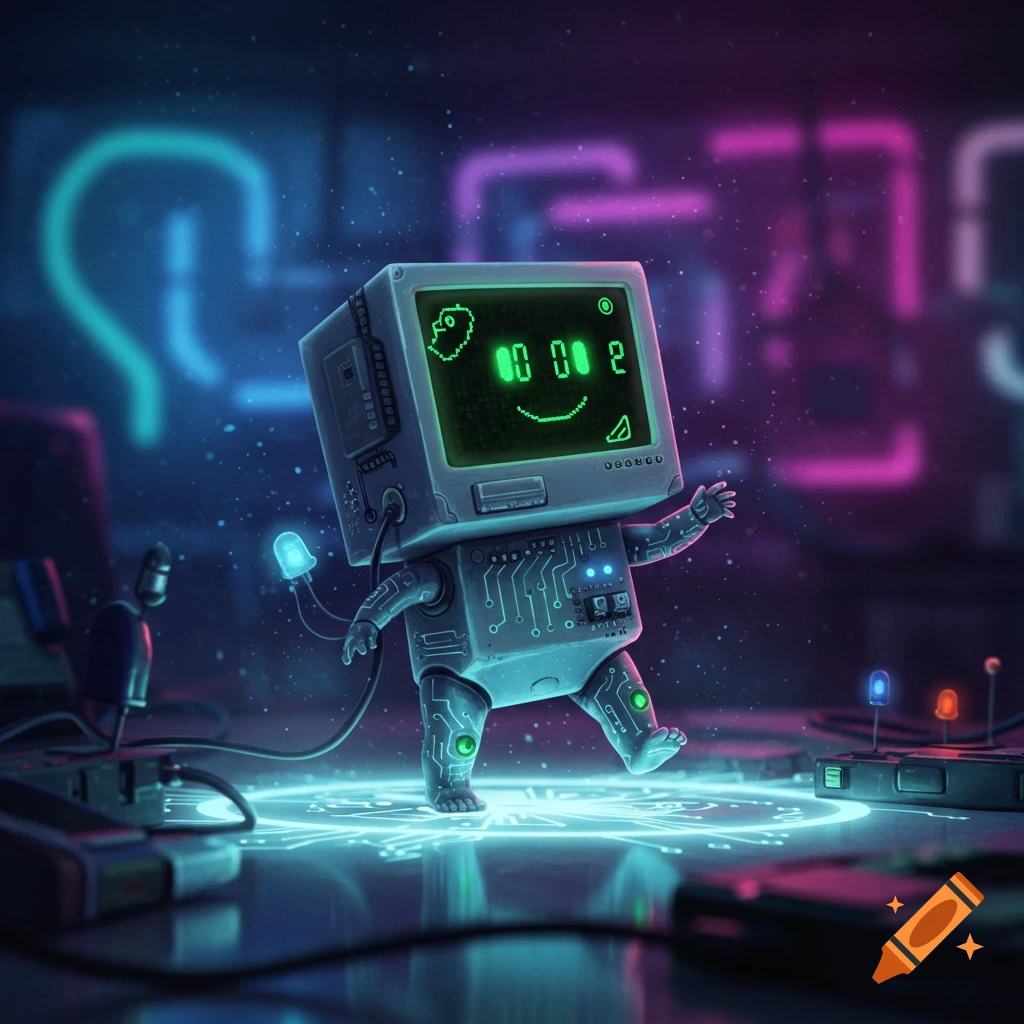 A pixel art illustration of a retro gamer's desk with an old computer ...