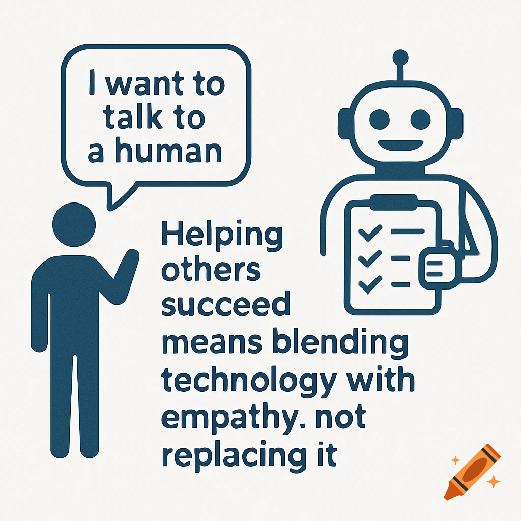 Minimalist infographic showing a human figure, a robot, and text about ...